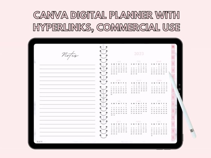 Create a digital planner canva template with hyperlinks commercial use by Marnoruega | Fiverr