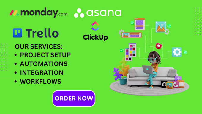 Setup automations integrations with monday com trello asana clickup monday crm by Dav_solutions ...