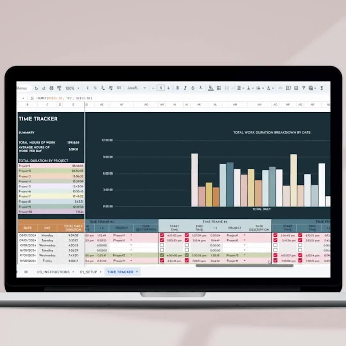 Create spreadsheet timestamps, trend lines, gantt chart, pivot, chore ...