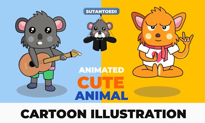 Do animated gif cute animal cartoon illustration by Sutantoedi | Fiverr
