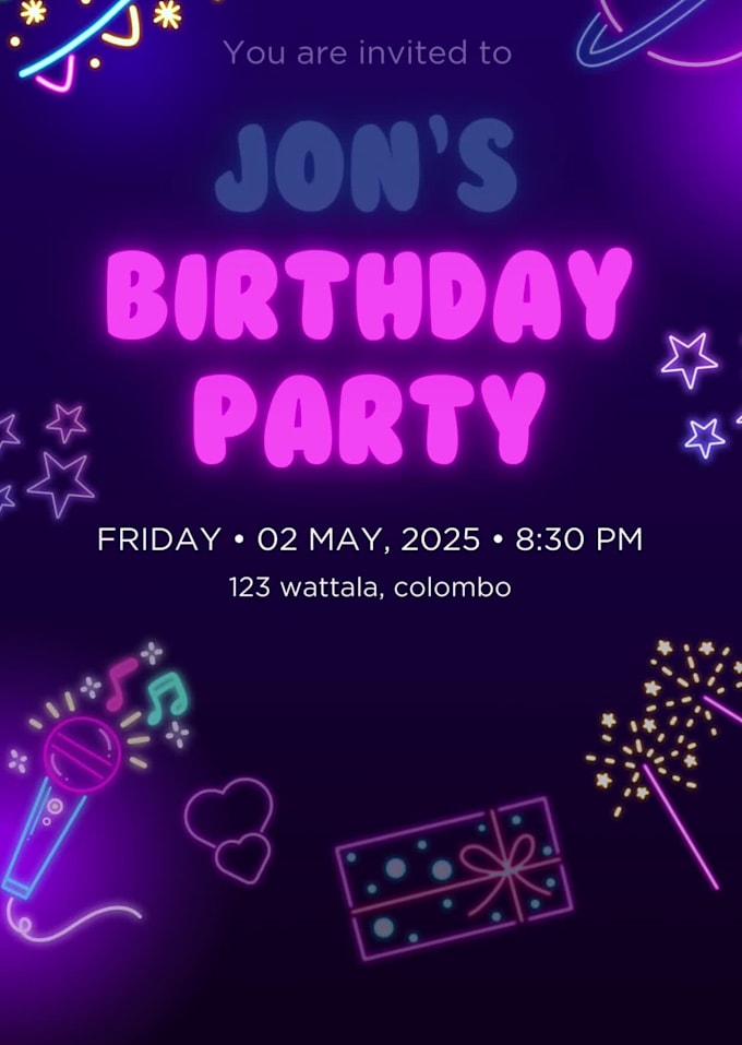 Design digital animated birthday party invitation and invitation card