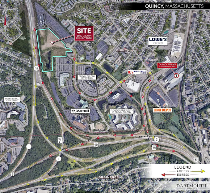 Create a clean retail trade aerial map with site arrow, logo labels and ...