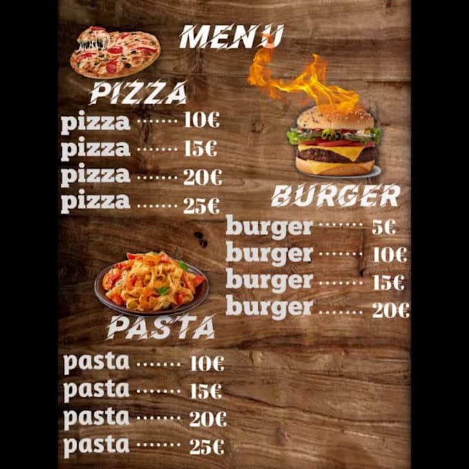 Create an food menu by using photoshop and edit any pictures by ...