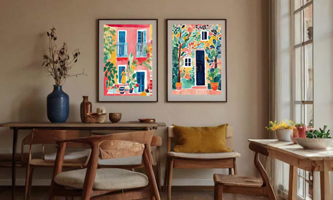 Provide colorful printable wall art illustrations bundle by Malenaparga ...