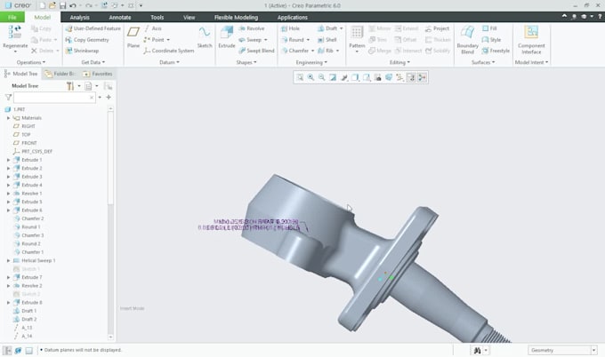 Create mechanical 3d cad modelling, 2d drafting in creo parametric by ...