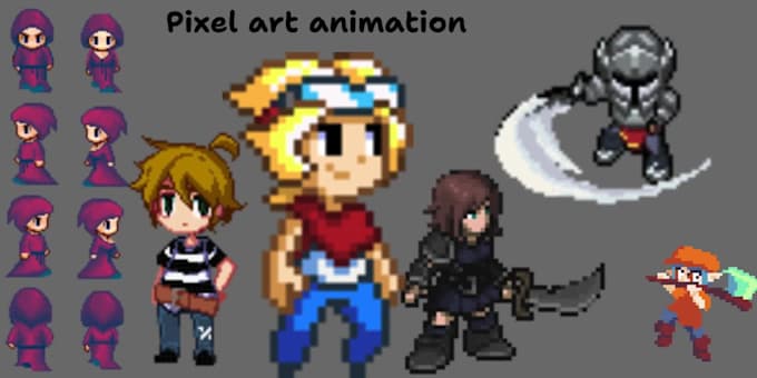 Make 32 bits pixel art 2d sprite sheet game art character cyberpunk rpg ...