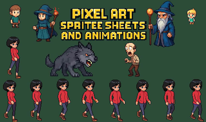 Crear hoja de sprites y animaciones en pixel art, tiles de pixel art