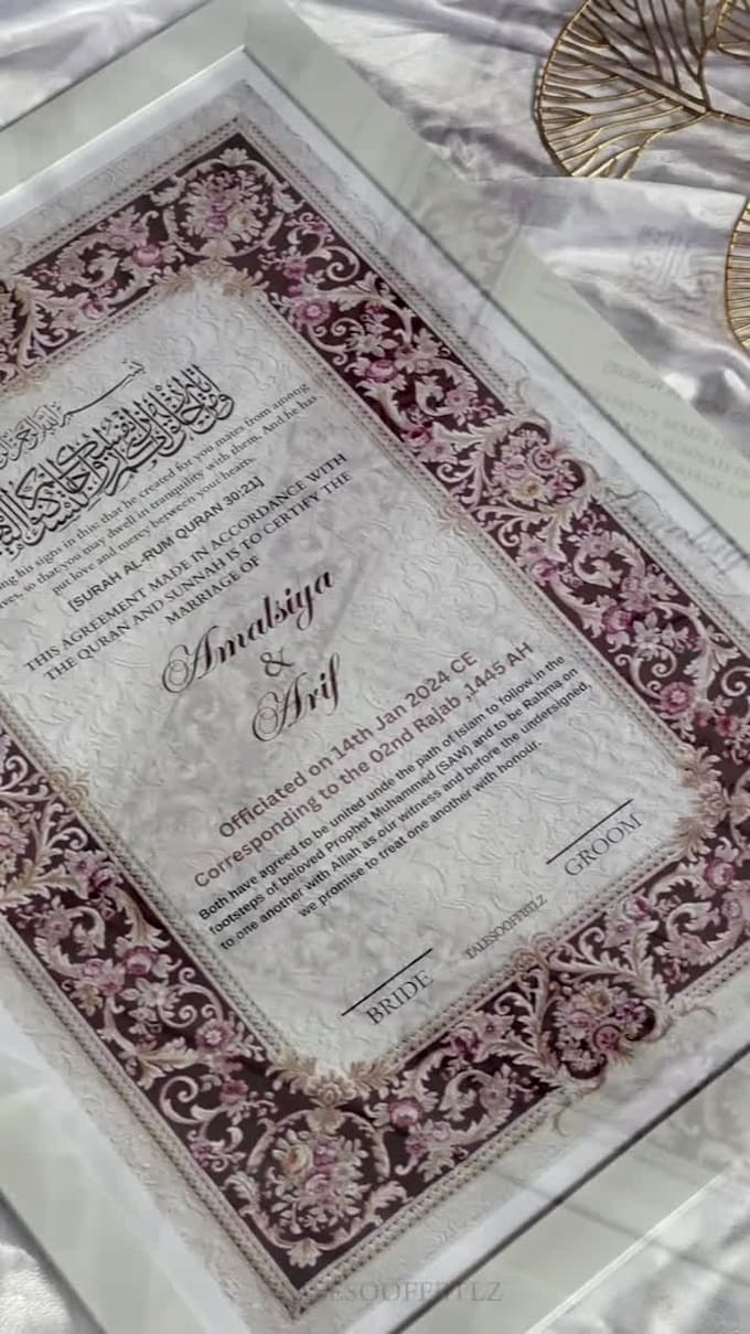 Design customized nikkah certificate for you by Sehrishshah0223 | Fiverr