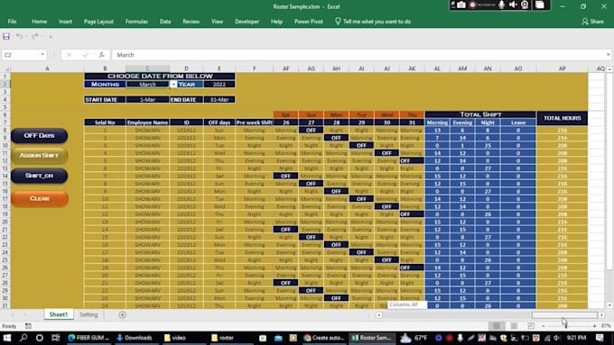 Create automated duty roster template in excel by Showarvh | Fiverr