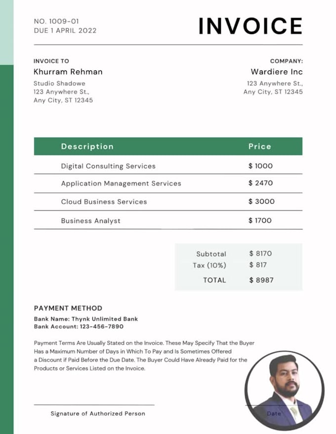 Create an invoice in a format of your choice by Khurramrehman2 | Fiverr