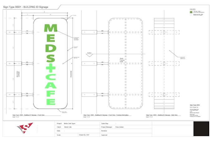 Propose a building sign, signage design and technical drawing for ...