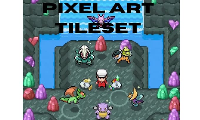 Create 16x16or 32x32 pixel art tileset sideview tileset, character, rpg ...