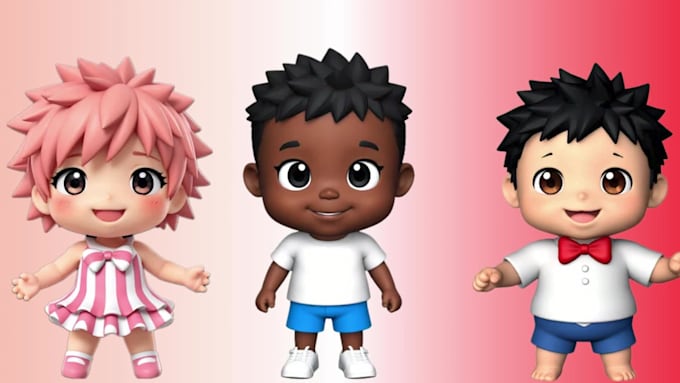 Design 3d cute character, cute chibi character, game model cartoon ...