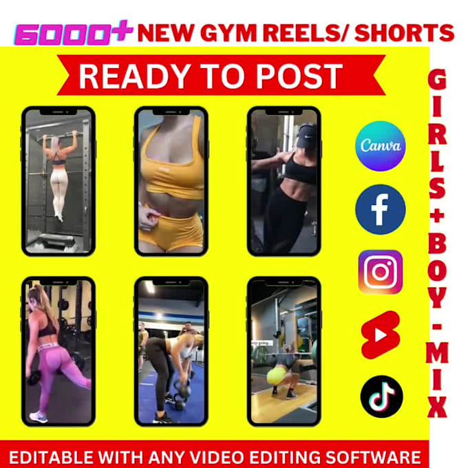 Create 6000 gym fitness youtube shorts instagram reels by Dipakmaru ...