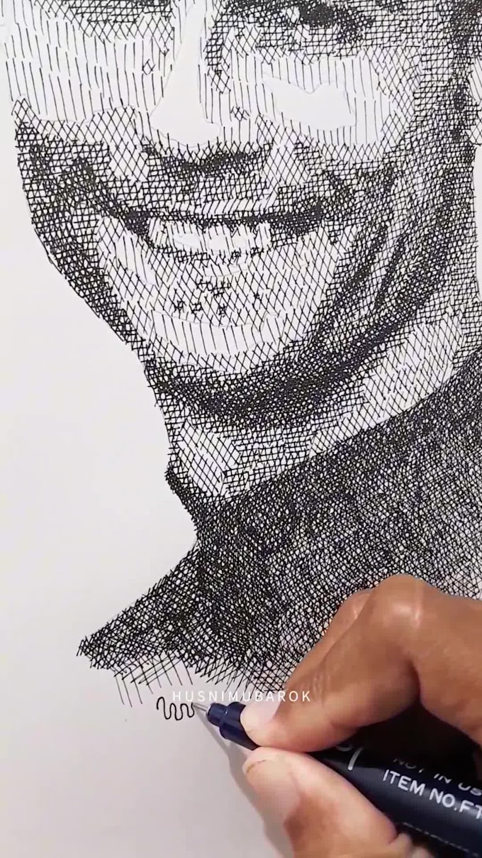 Draw a realistic portrait drawing in a cross hatching style by Husni ...