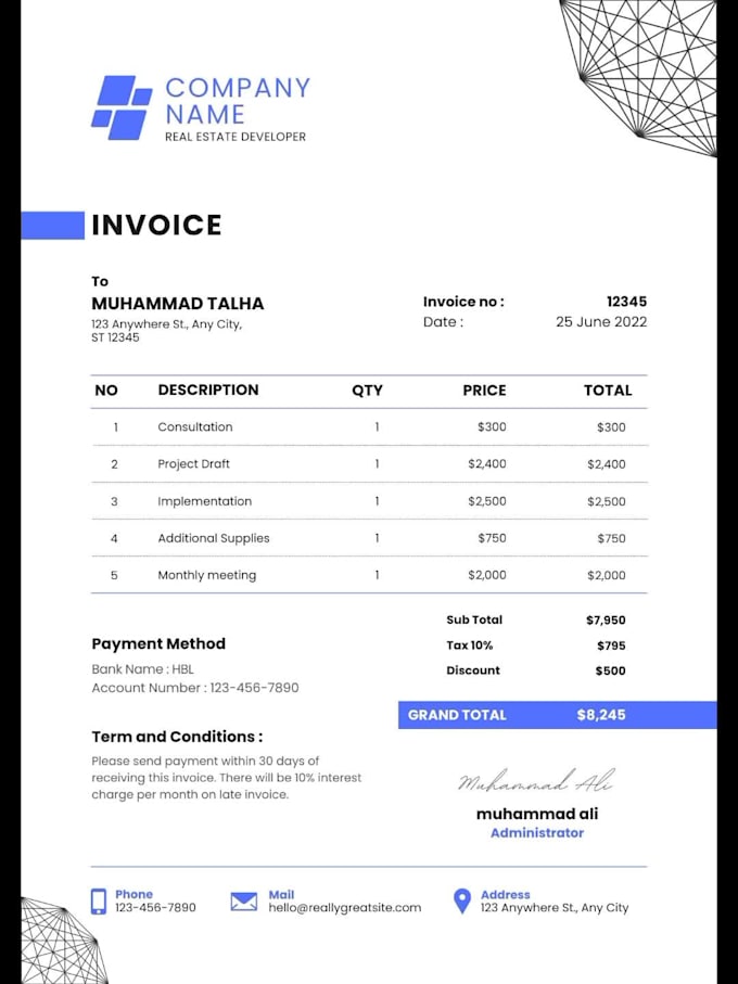 Design professional invoice template by Sheiktalhasalam | Fiverr