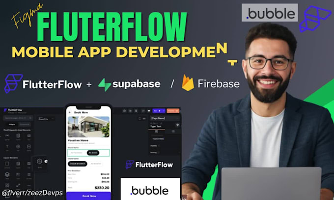 Do flutterflow mobile app development integrating supabase or firebase bubble io by Zeezdevps ...