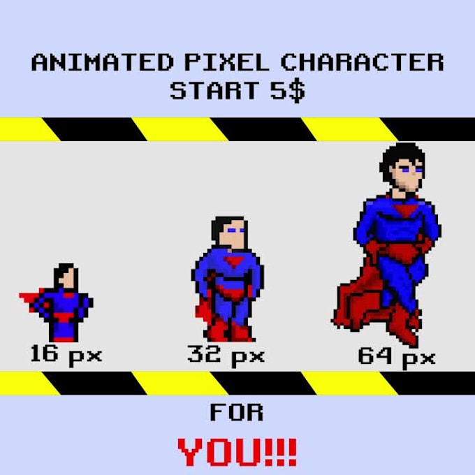 Do pixel art animation character 16px, 32px, 64px by Robinbatara | Fiverr