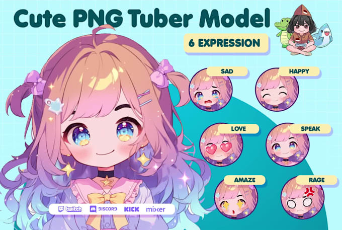 Pngtuber cute or chibi vtuber design for live2d models or vtuber model ...