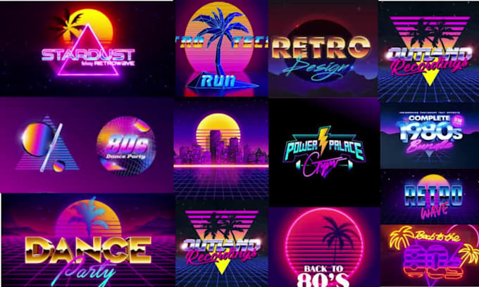 Design 60s 70s, 80s,90s retro, synthwave vintage style, neon,and chrome ...
