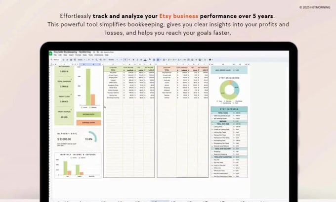 Etsy seller bookkeeping spreadsheet small business, income expense ...