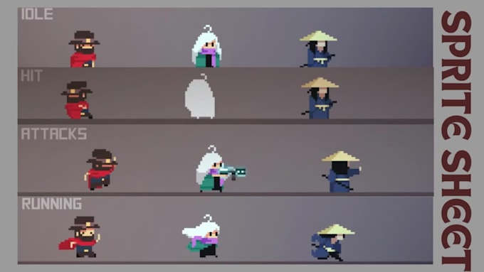 Do pixel art, sprite sheet, character design, 2d game character ...