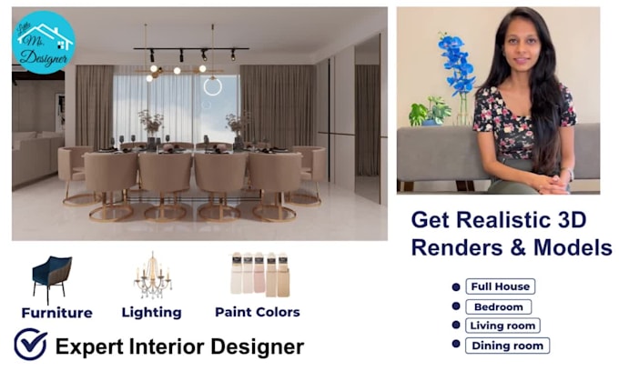 Create 3d living room, bedroom and dining room interior design by ...