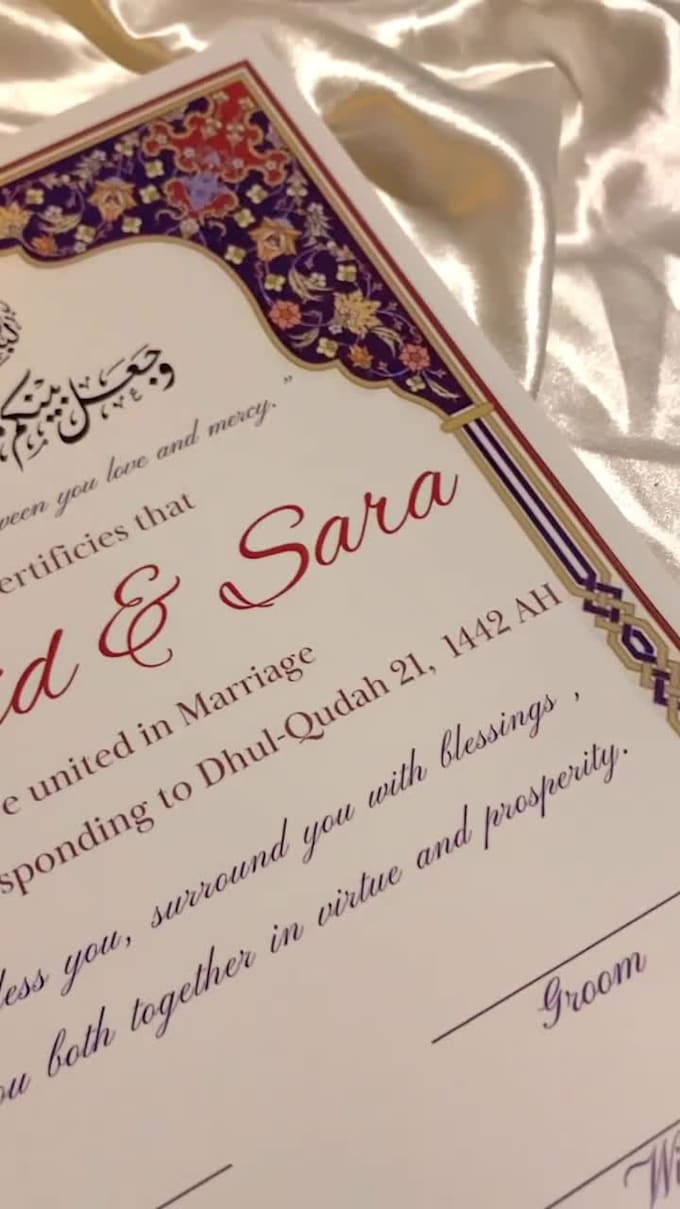 Create customised creative nikah naama nikah, contract nikah ...