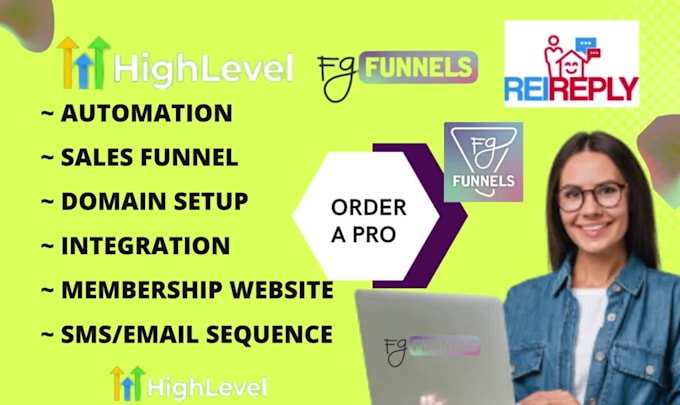 Gohighlevel website, fg funnels funnel, and rei reply automation by Kelly_digital5 | Fiverr