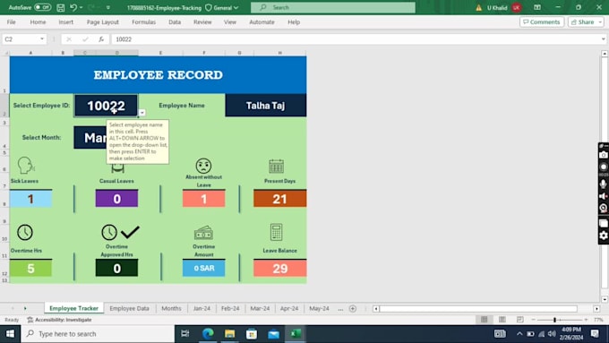 Create employee tracking sheet with attendance, leaves and salary by Nu ...