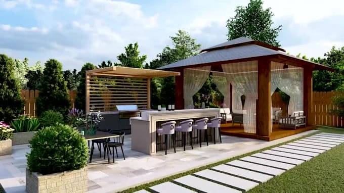 Design as landscape architect for front yard, backyard, 3d modeling by ...