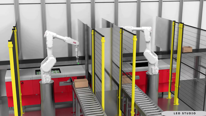 Create 3d industrial automation robots, production packing robotic ...