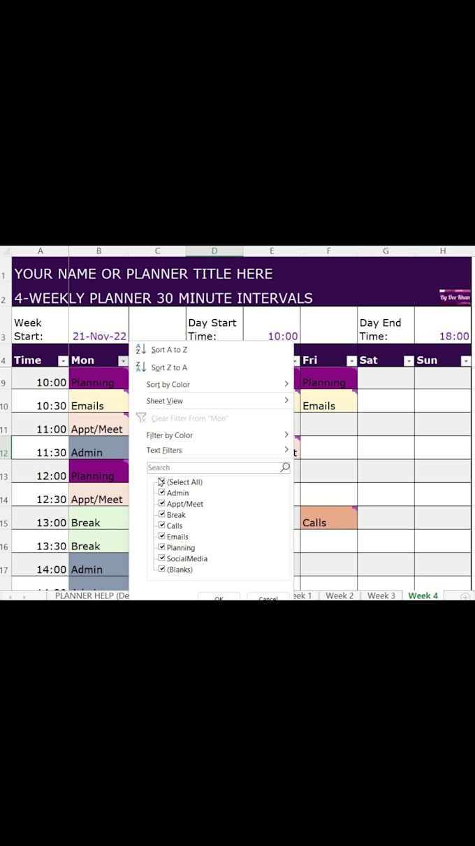 Deliver a 4 weekly digital planner with 10 preset task options by ...