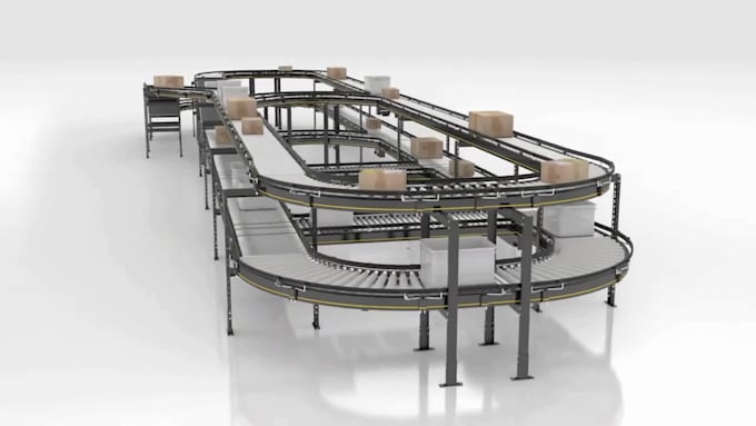 Do 3d industrial animation, conveyor system intralogistics equipment ...