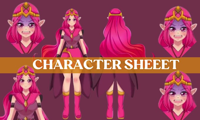 Draw character reference sheet for live2d vtuber anime original ...