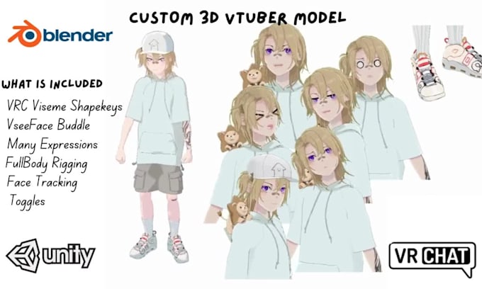 3d vtuber model rig vrchat commission live3d anime vseeface furry ...