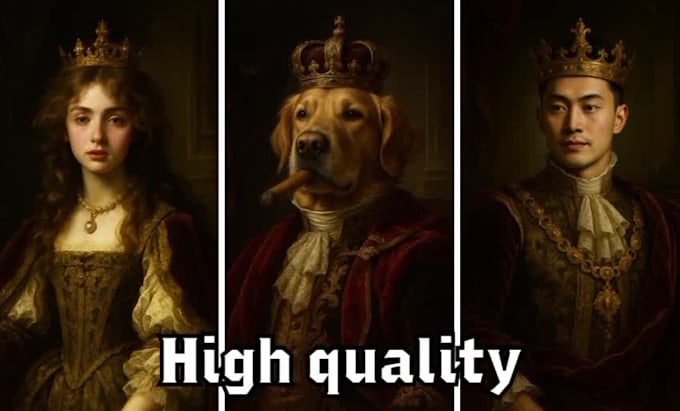 Create a custom royal style pet and owner portrait by Wedrawshop | Fiverr