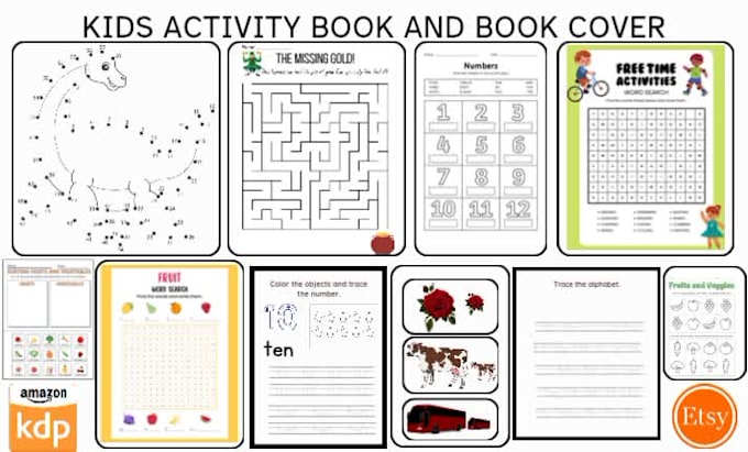 Design kids activity book, kids coloring book and kdp work sheets
