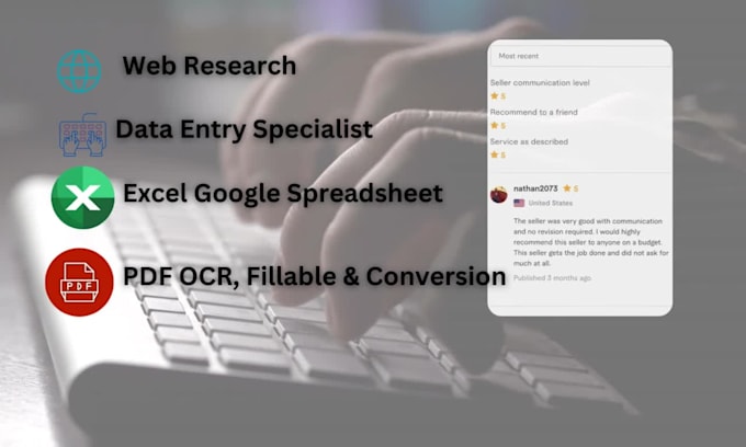 Web research data entry excel, google spreadsheet, pdf ocr by Anayat86 | Fiverr