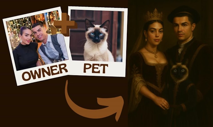 Create a custom royal pet and owner portrait in royal attire by ...