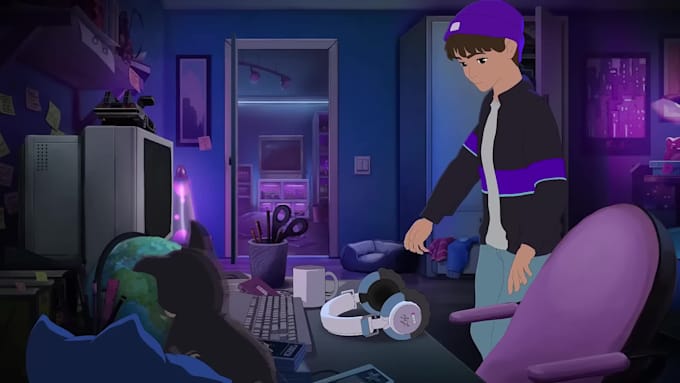 Create lofi loop animation music video, illustration and animated gif ...