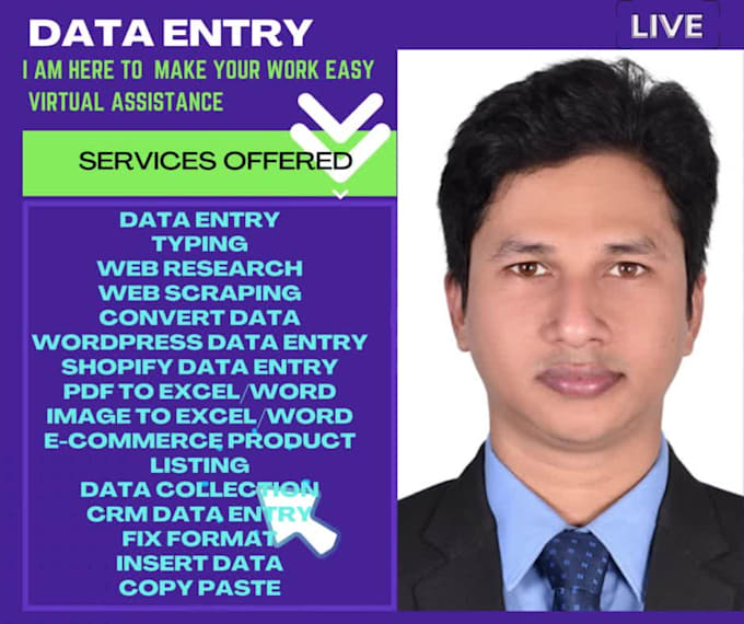 Make data entry, web research,logo designs, v a with a fast turnaround ...