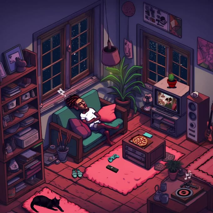 Lofi loop animation, 2d image animation, animated gif, loop ...