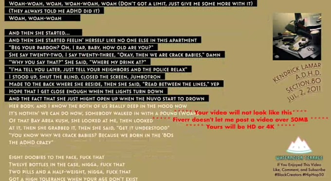 Create a phenomenal highlighted scrolling visual lyrics video in hd or ...