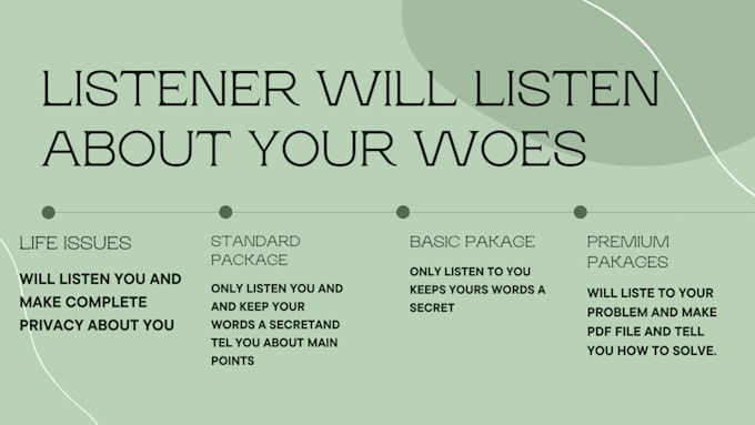 Professionally listen what ever you wanna to talk about by Lisno1 | Fiverr