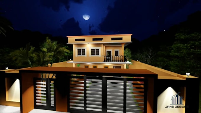Do 3d night rendering house design by Azm_bobby | Fiverr