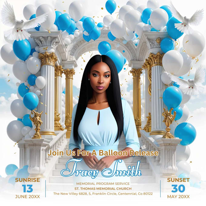 Balloon release, in loving memory flyer, memorial funeral announcement ...