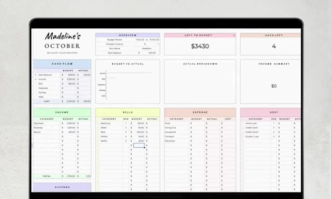 Design custome full automation excel google spreadsheet budget planner ...