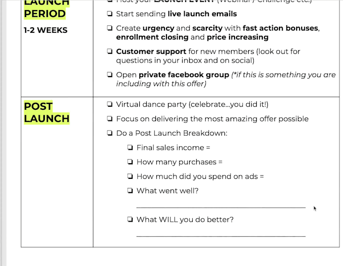 Provide an 8 week plan and checklist for your next launch by ...