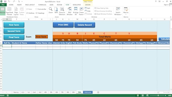 Send and modify excel spreadsheet for school or educational institution ...